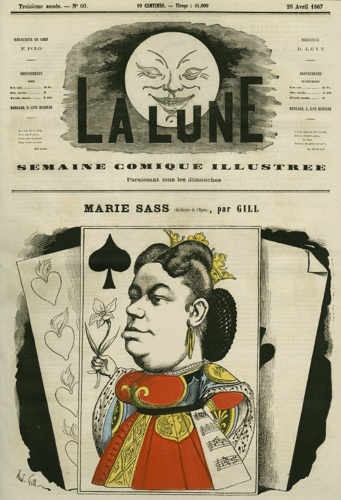 Portret Marie Sass, śpiewaczki w Teatrze Operowym. Karykatura Gilla, w ...