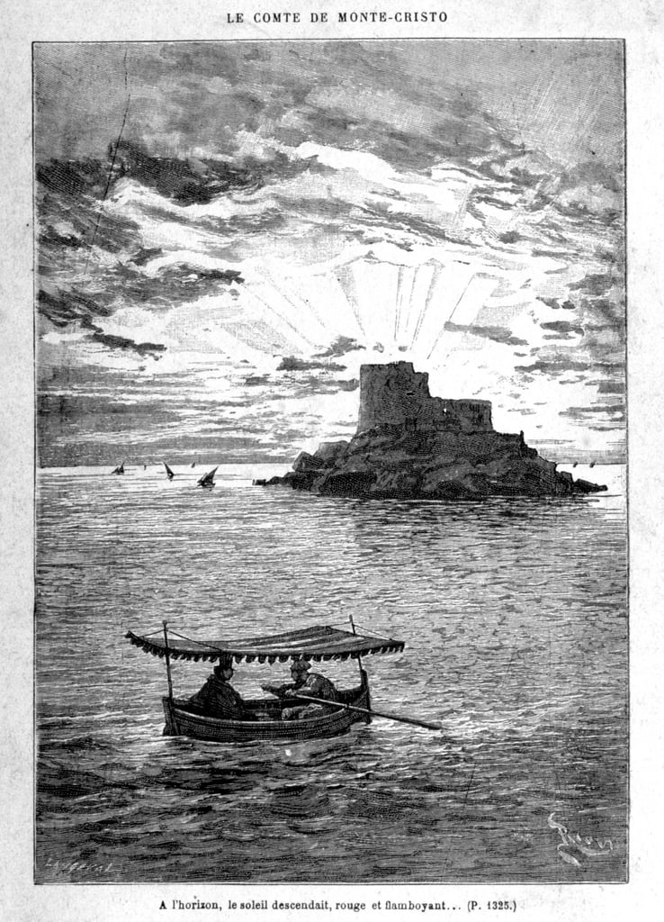 Żegluga na wyspę - Grawerowanie nad Riou, w „Hrabia Monte-Cristo” A ...