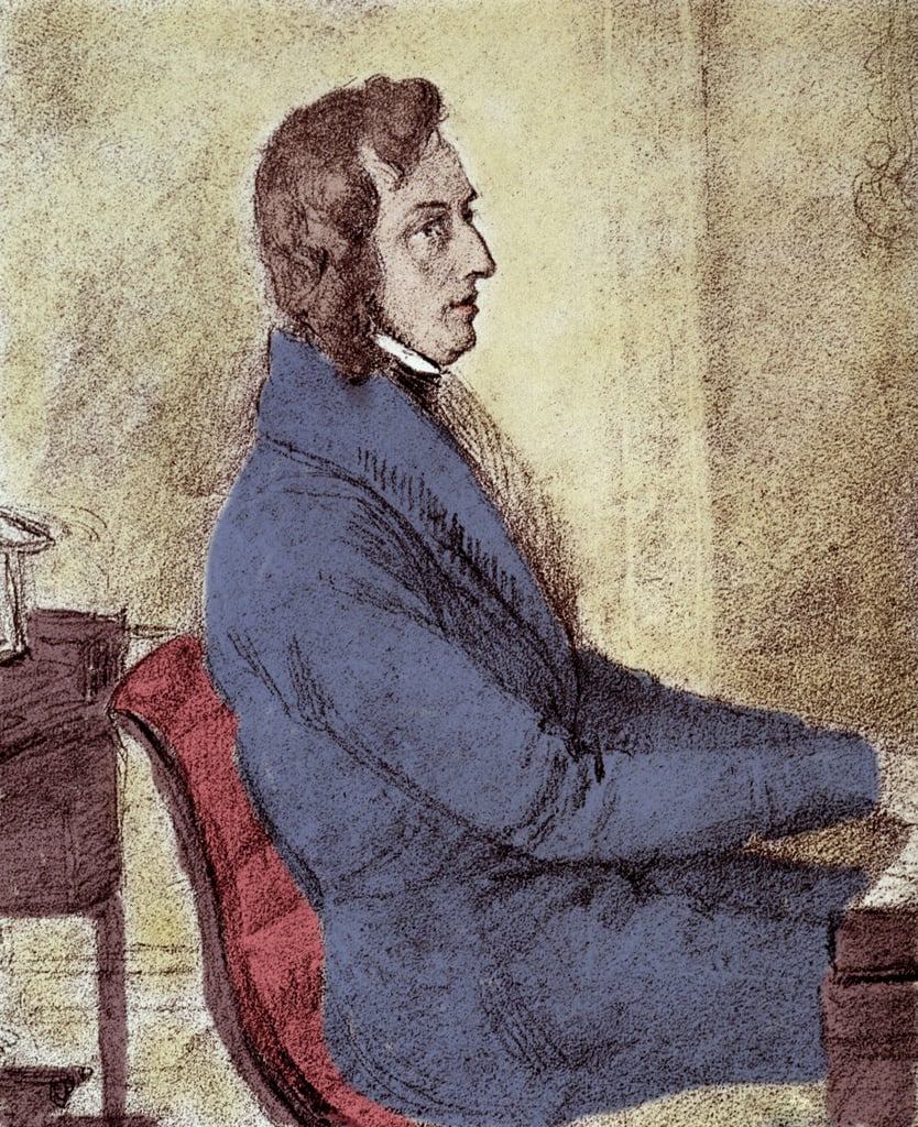 Portret Fryderyka Chopina (1810-1849), polskiego kompozytora. - rysunek Gotzenbergera