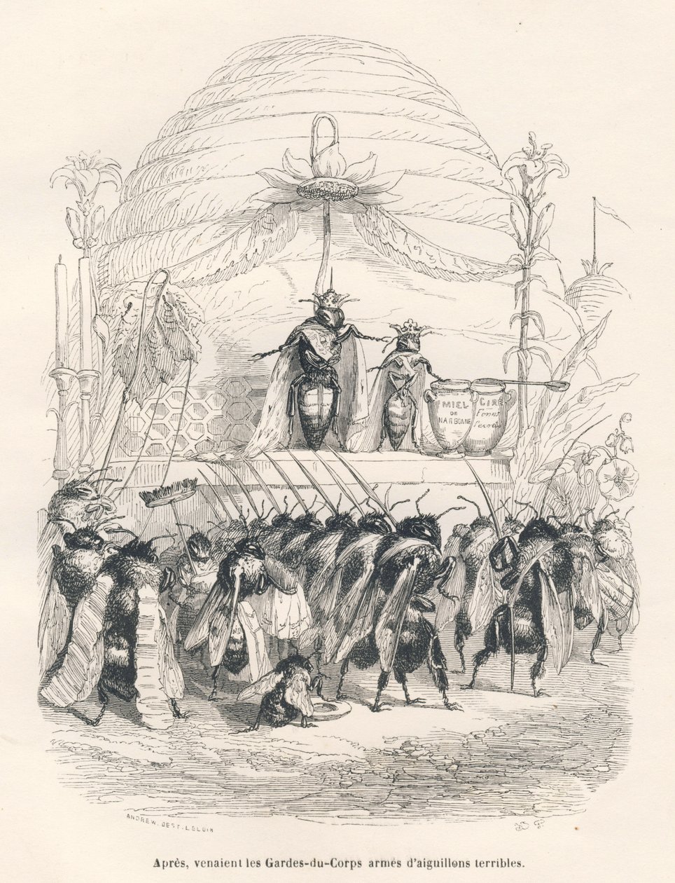 Królowa pszczół i jej armia. Miniatury ilustrowane przez JJ Granville ...