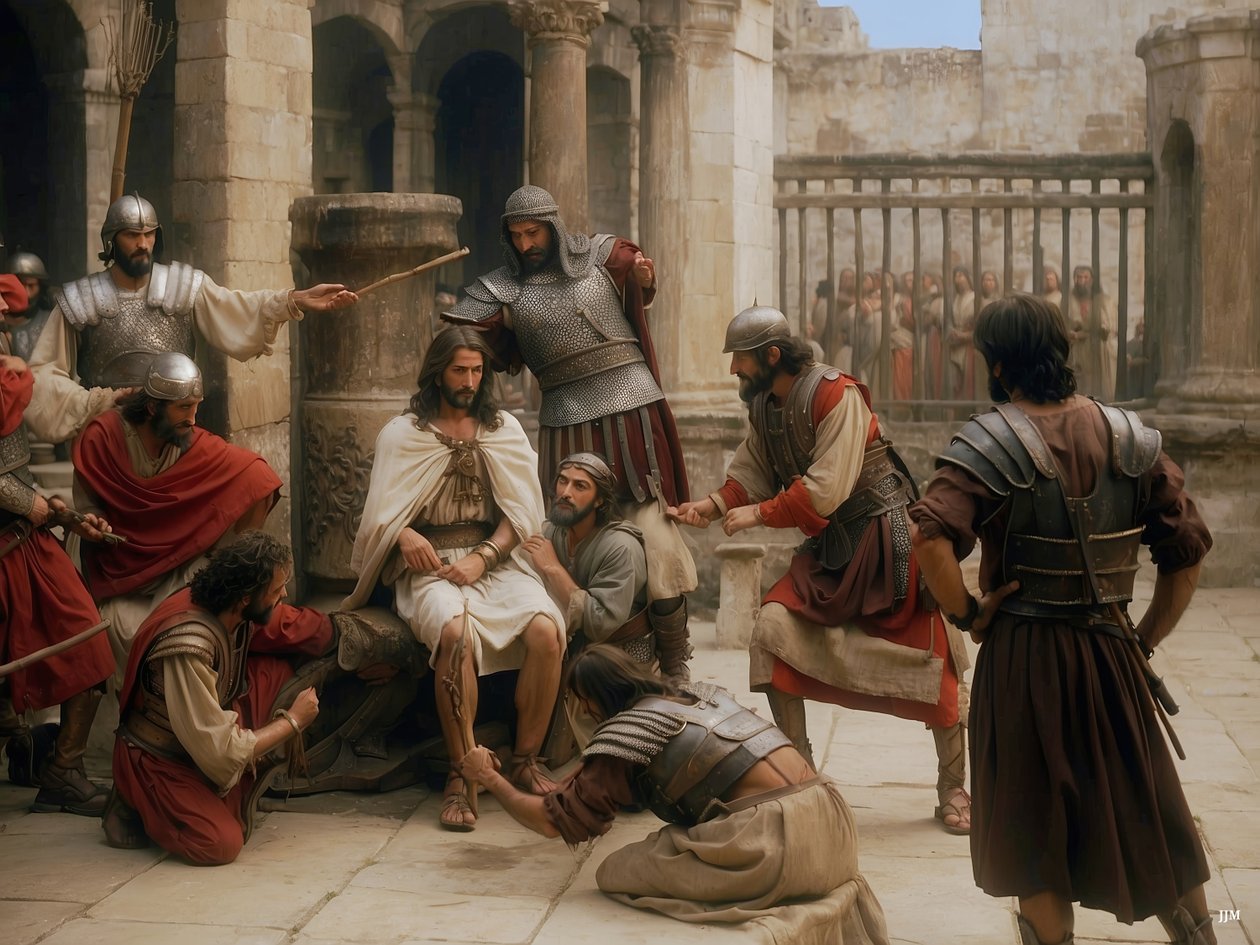 Jezus wyśmiewany i pobity przez rzymskich żołnierzy_03