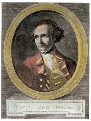 Portret kapitana Jamesa Cooka (1728-79), z frontyspisu „Podróż dookoła ...